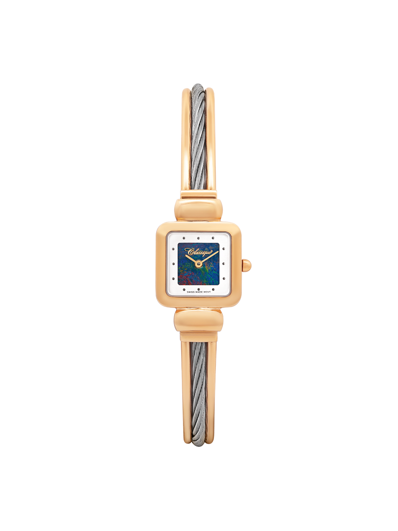 amora opal two tone gold plated stainless steel 20x20mm swiss quartz ...